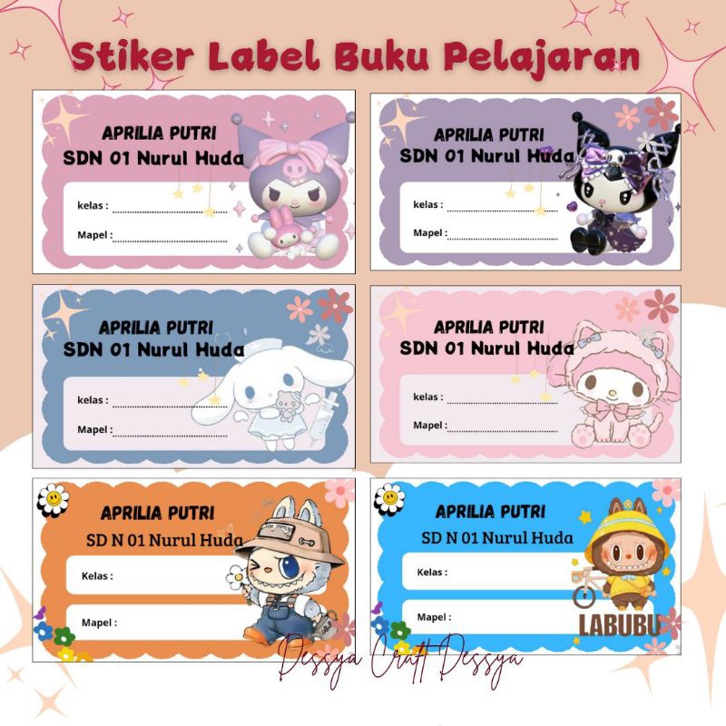 MATA Labubu Subject Book Sticker - Kuromi - Bt21 | Custom Name Book ...