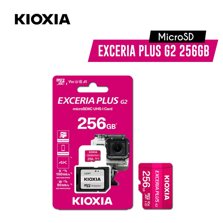 Kioxia microSD EXCERIA PLUS G2 256GB 4k Read 100MB/s Write 90MB/s Japan Quality 5 Year Official ...