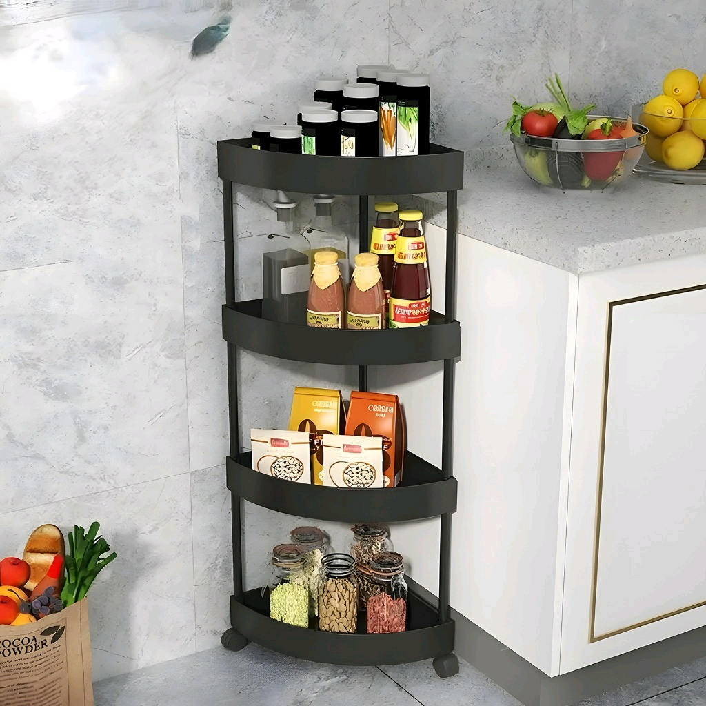 4 Tier Triangular Plastic Trolley Rack / Corner Shelf Bathroom Toilet ...