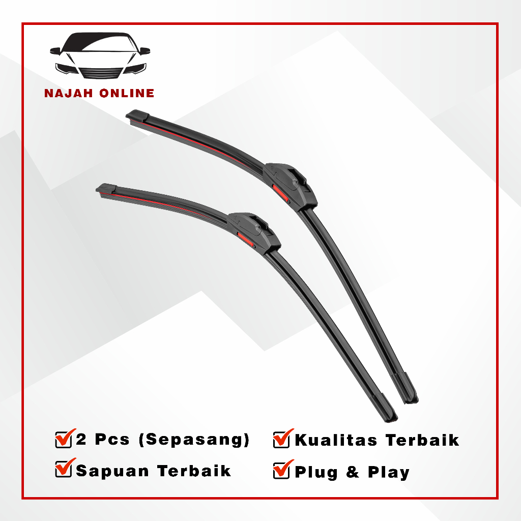 Pair of Universal Full Rubber Dual Blade Frameless Wipers for All Types ...