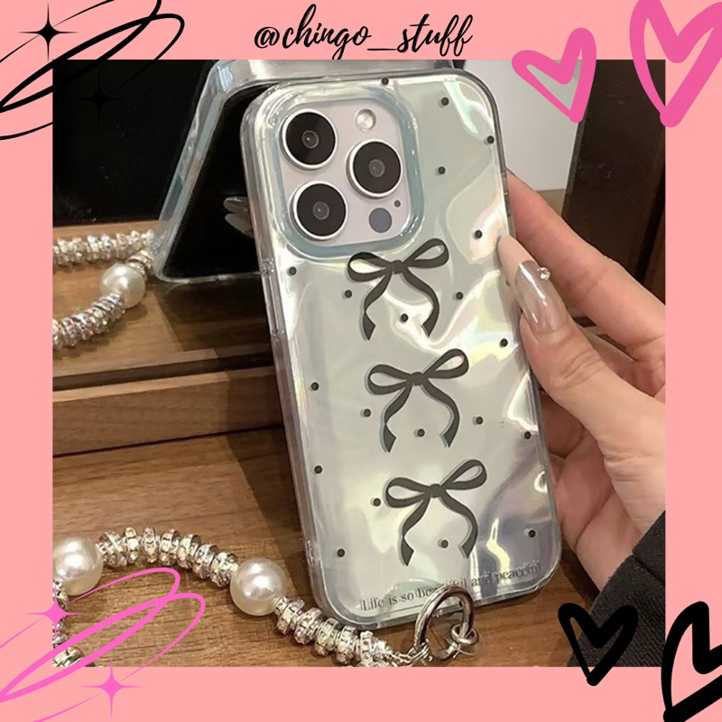 Three ribbon bow silver // case iphone 11, 13/14, 15, 15 pro max ...