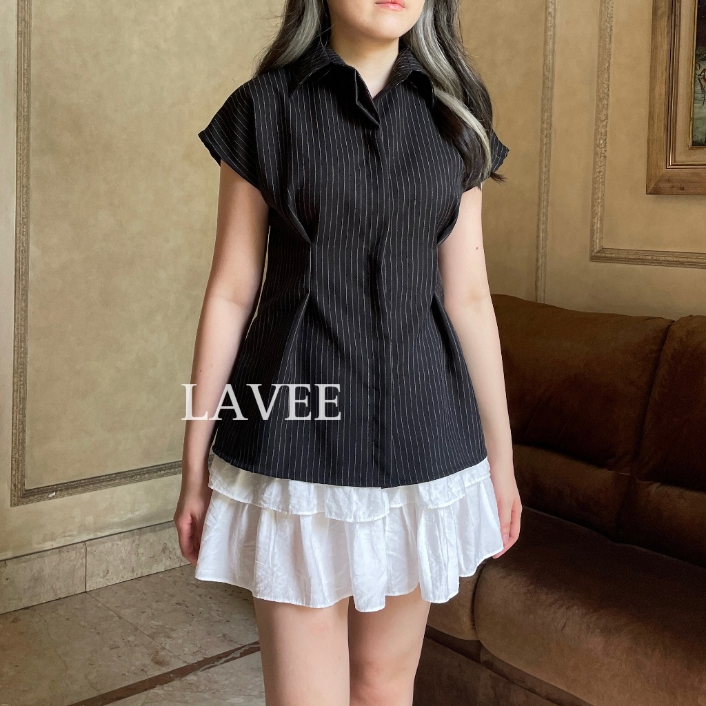 Lavee - Alba Top / Pinstripe Short Sleeve Women's Top - Womens Fitted ...