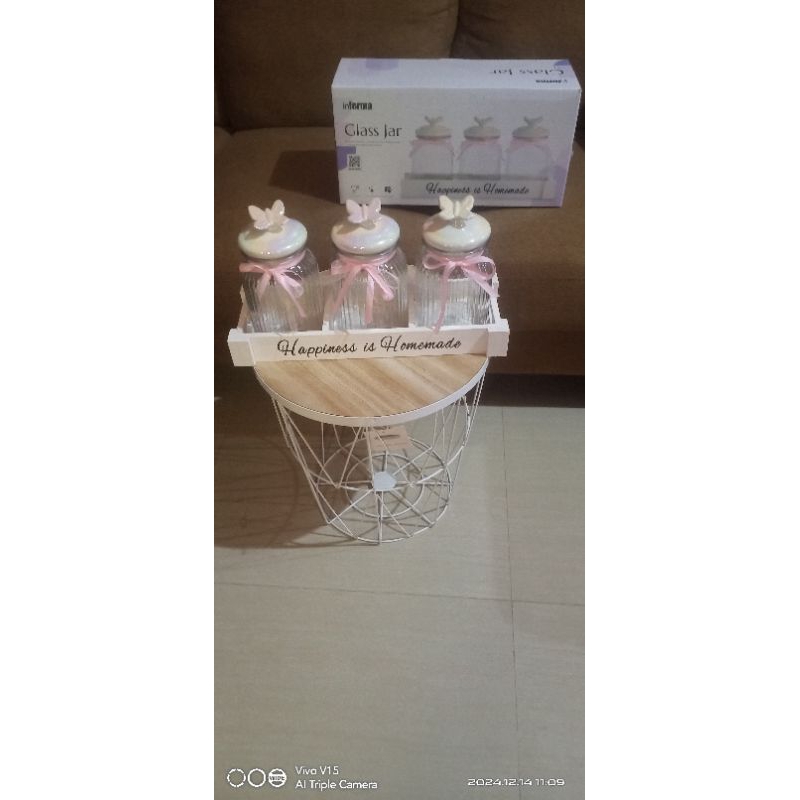 KAYU Informa butterfly ceramic lid glass jar with 1L wooden shelf, free ...