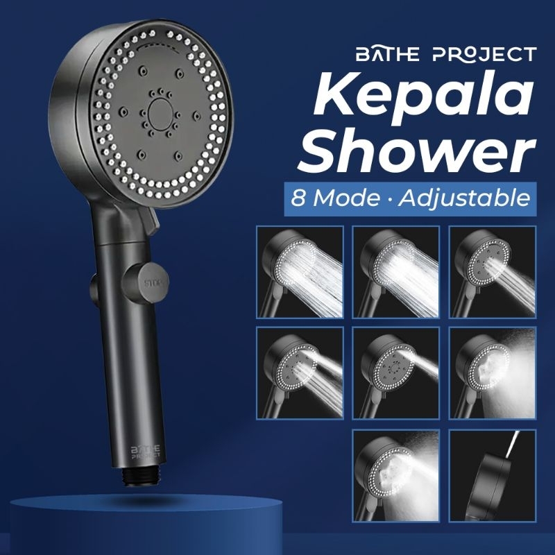 HITAM Bathe project shower head 8mode adjustable shower head black ...