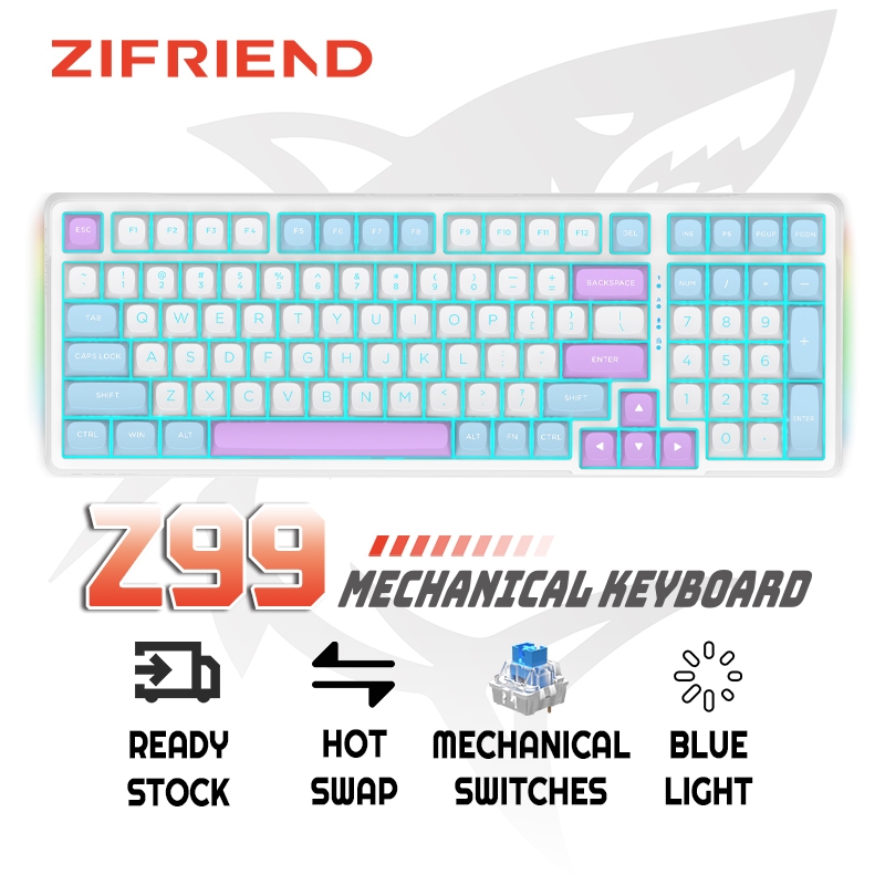 Zifriend Z99 Mechanical Keyboard Wired Blue Switch Pluggable Blue Light ...