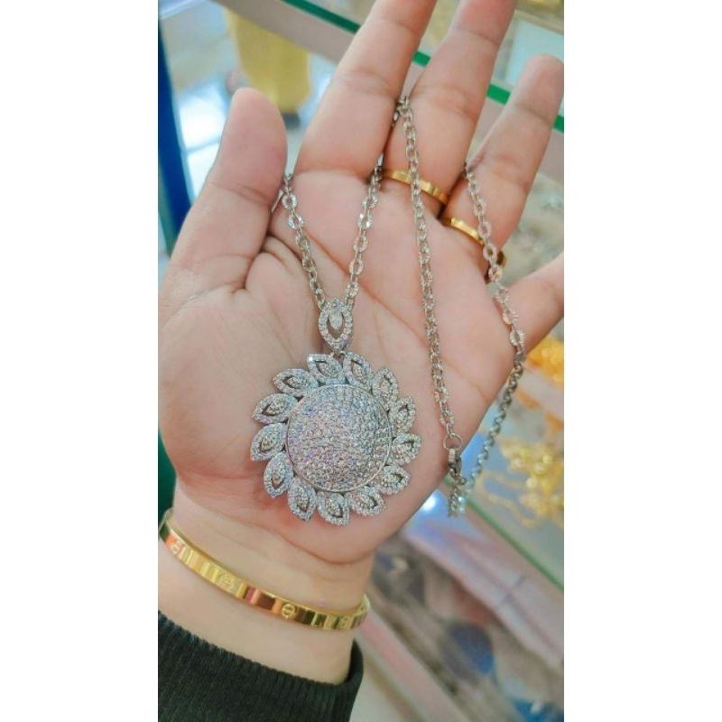 MATAHARI Genuine semi-diamond sun titanium necklace + pendant | Shopee ...