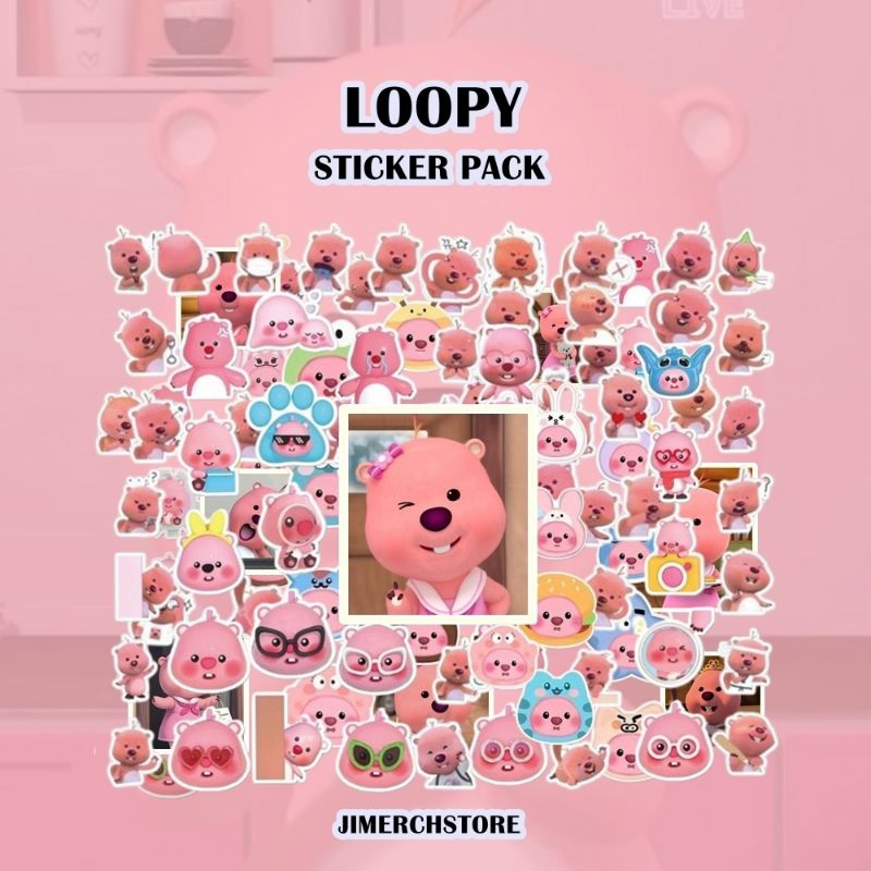 CUTE PORORO PINK LOOPY STICKER STICKER Pack of 50 pcs | Shopee Philippines
