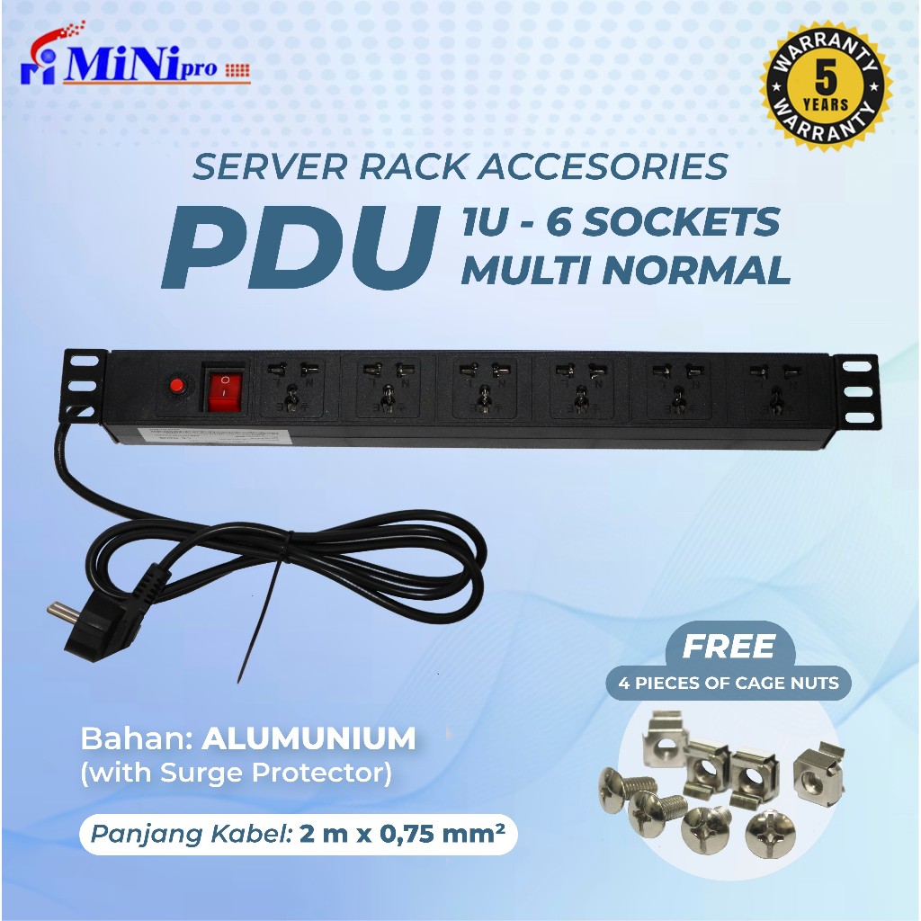Power DISTRIBUTION UNIT RACK SERVER 6 PORT MULTI SOCKET / 1U 6WAY PDU ...