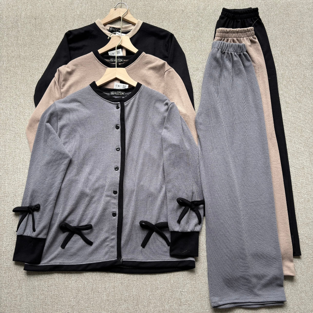 SETCEL ERLINA Knit Coquette Material Full Button Bottom Ribbon Pants ...