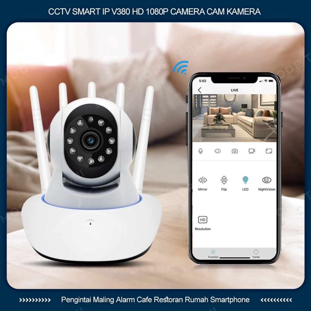 Rumah Cam IP Camera V380 HD 1080P 5 Antennas Wireless The Mobile Phone ...