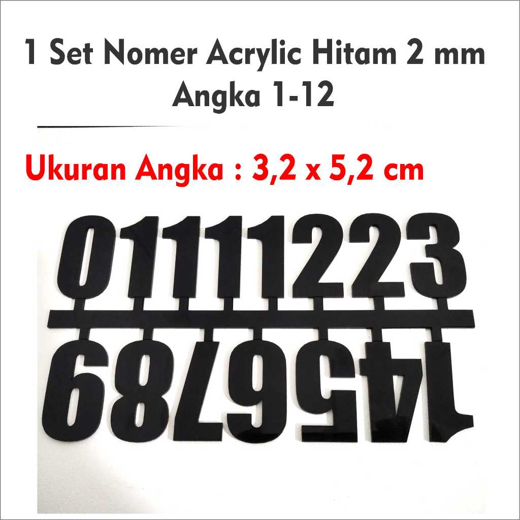 HITAM Acrylic Number / Black Acrylic 2 mm (Numbers 1 - 12) | Shopee ...