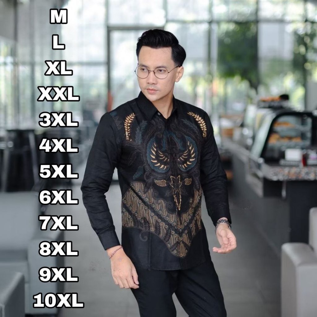 KEMEJA HITAM Men's BATIK SHIRT BLACK JUMBO BIG SIZE M L XL XXL 3XL 4XL 5XL 6XL 7XL 8XL 9XL 10XL ...