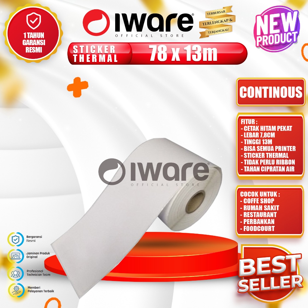 Iware Barcode Label Sticker Thermal Continuous 78x13m 78x30m Just Stick ...