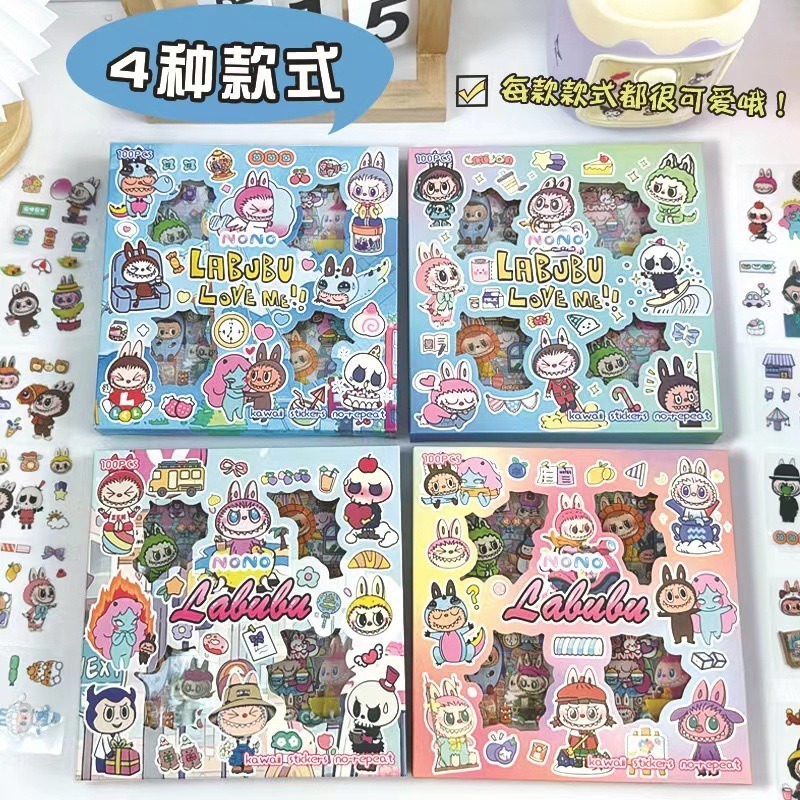 Sticker LABUBU Contents 100pcs /box Glass Book Waterproof Waterproof ...