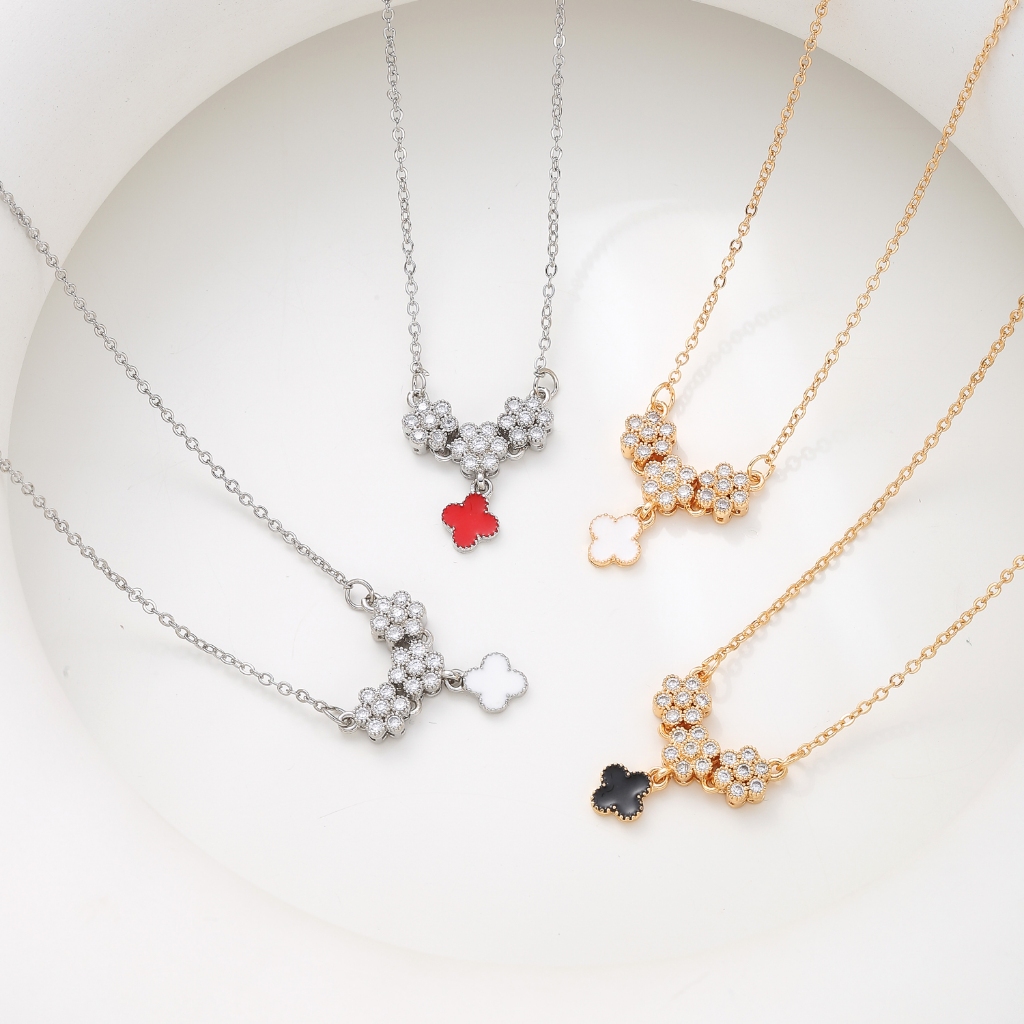 Hyl Jewelry 549N Women's Titanium Necklace Four Leaf Clover Rust Gold ...