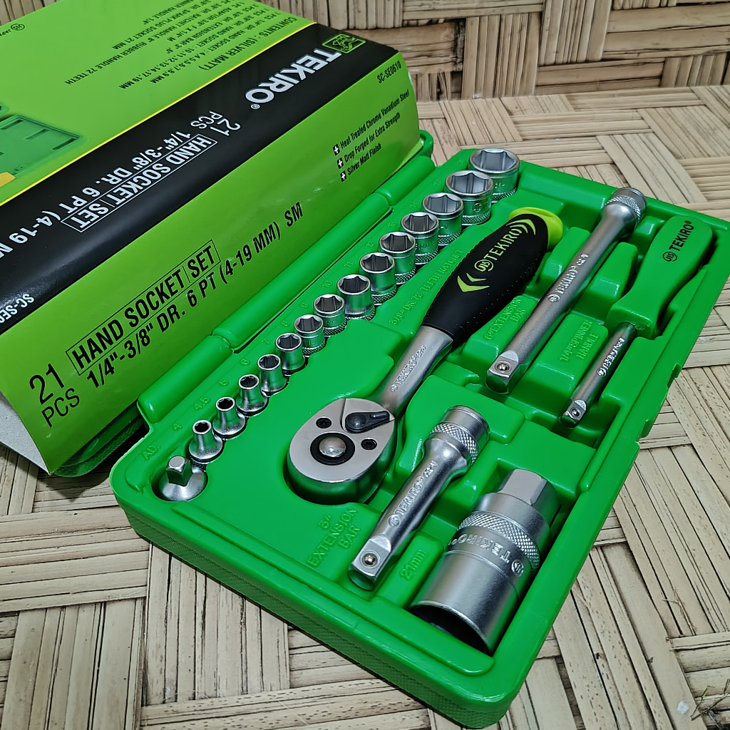 Tekiro Sock Wrench Set 21 Pcs 1/4" - 3/8" 6 PT Plastic Box / Tekiro ...