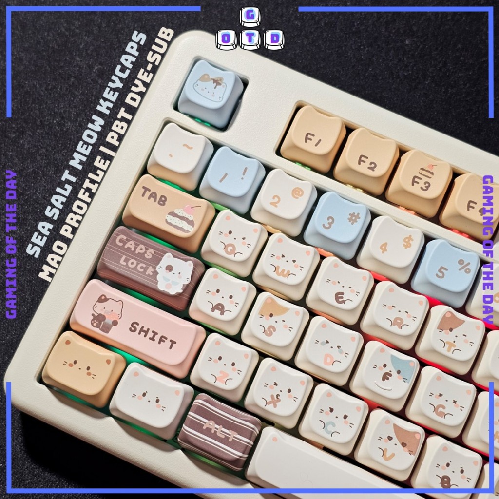 Meow Sea Salt Mao Profile Cute Cat Pink Keycaps by GOD Mao Profile PBT ...