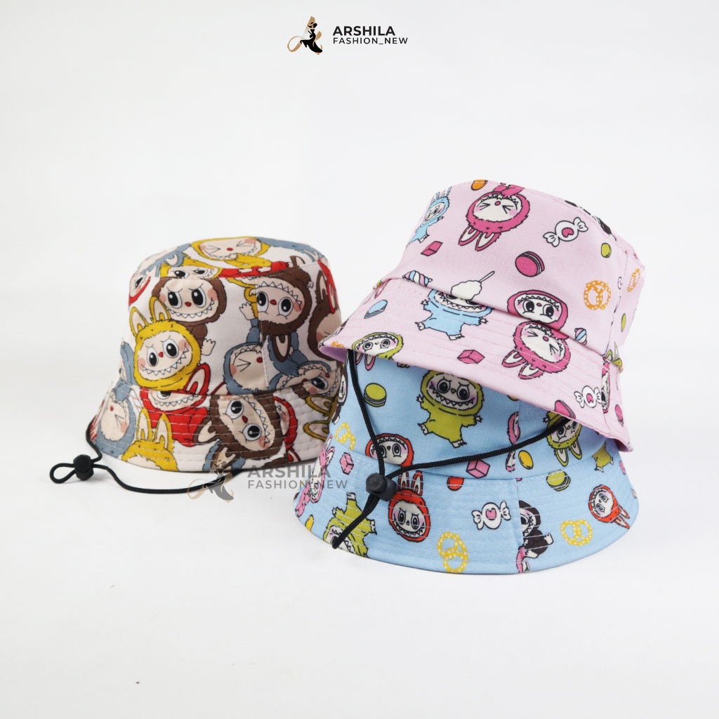Rayon Strap Children's Bucket Hat Part 3 Labubu Screen Printing ...