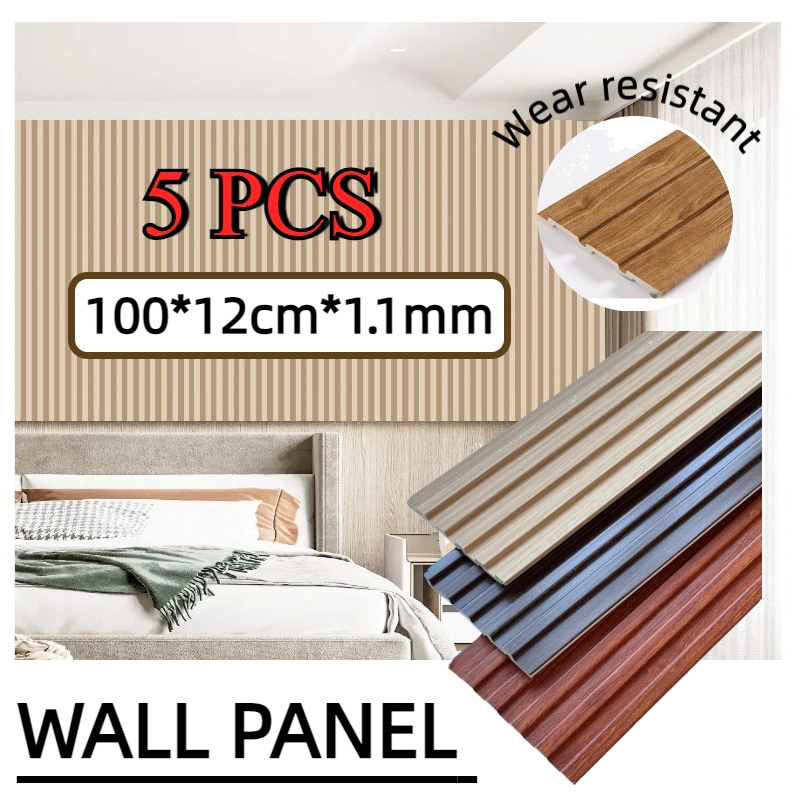 KAYU 1/5 PCS 3D Wall Panel Pvc Dingding 1m*12cm/ Bedroom Wall Panel ...