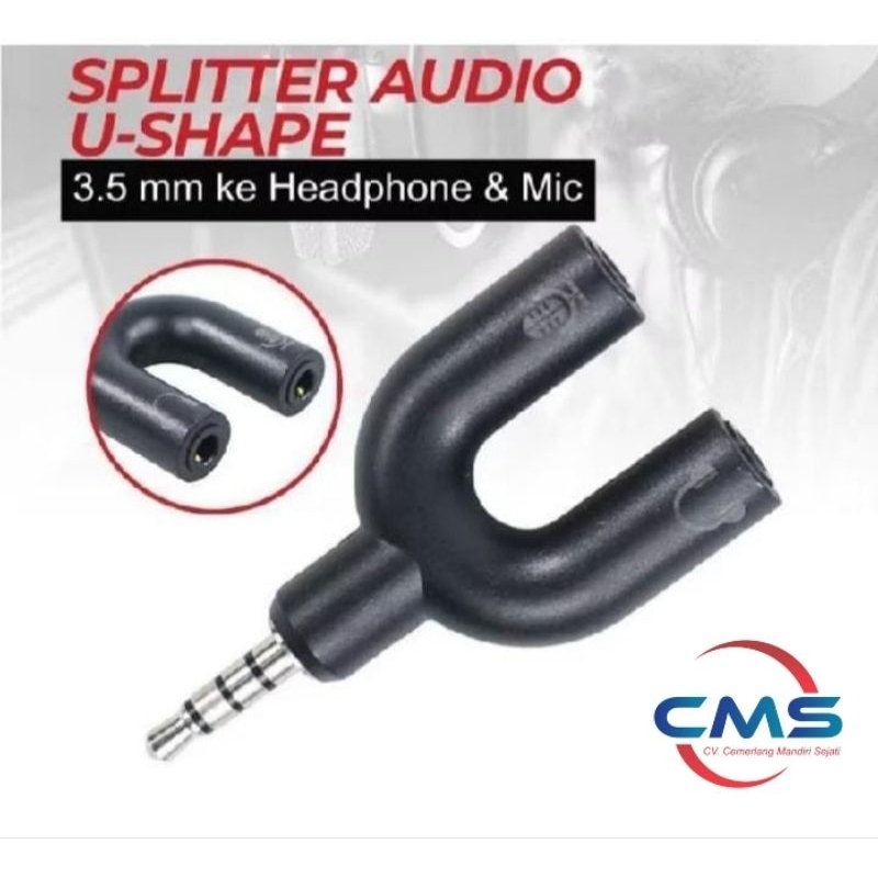 U Shape Audio Splitter 2in1 Jack 3.5mm to Dual Female Headset + Mic 2 ...