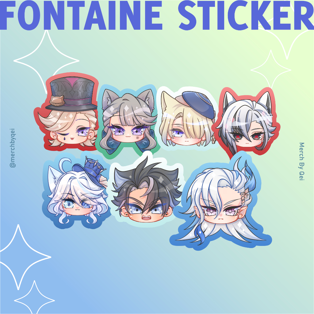 Genshin Impact FONTAINE Glitter Sticker Fanart Merchandise Merch by Qei ...