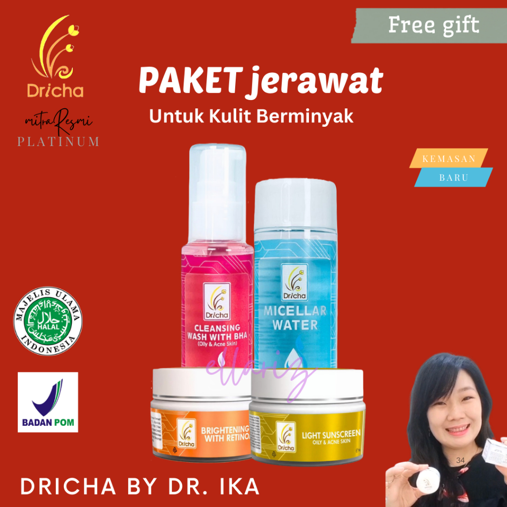 Dricha bundling micelar water+cleaning wash+light sunscreen+brightening ...