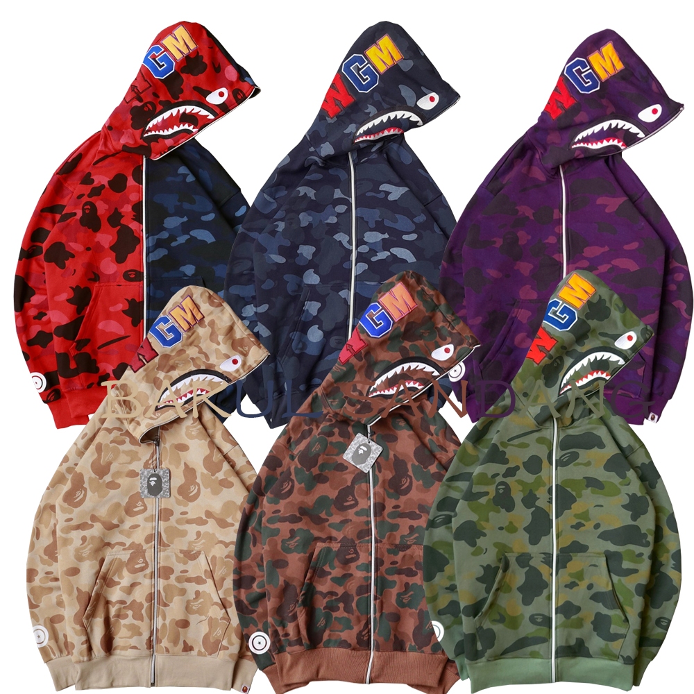 FULL ZIPPER HOODIE JACKET BAPE SHARK WGM CAMO 1ST FULL EMBROIDERY ...