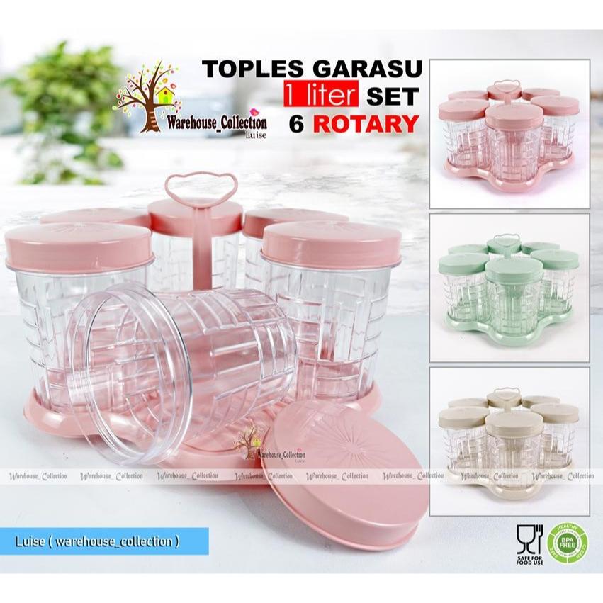 Rotating JAR Set of 6 & Set of 5 GARASU & MIZU Jars 1 Liter // Acrylic Plastic Rotary Tray ...
