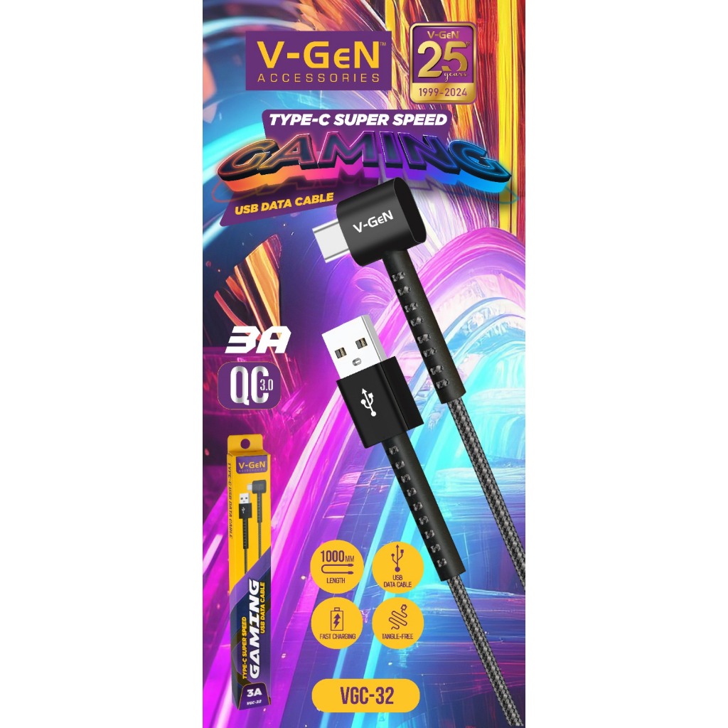 Usb To Type C V-GeN VGC-32 Super Speed 3A QC3.0 Gaming Data Cable 1 Meter Fast Charging | Shopee ...