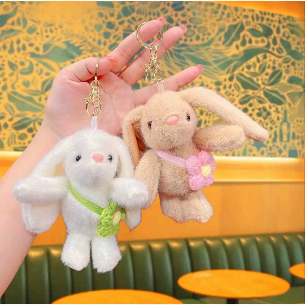 GANTUNGAN Rabbit Keychain with Floral Knitted Bag | Shopee Philippines