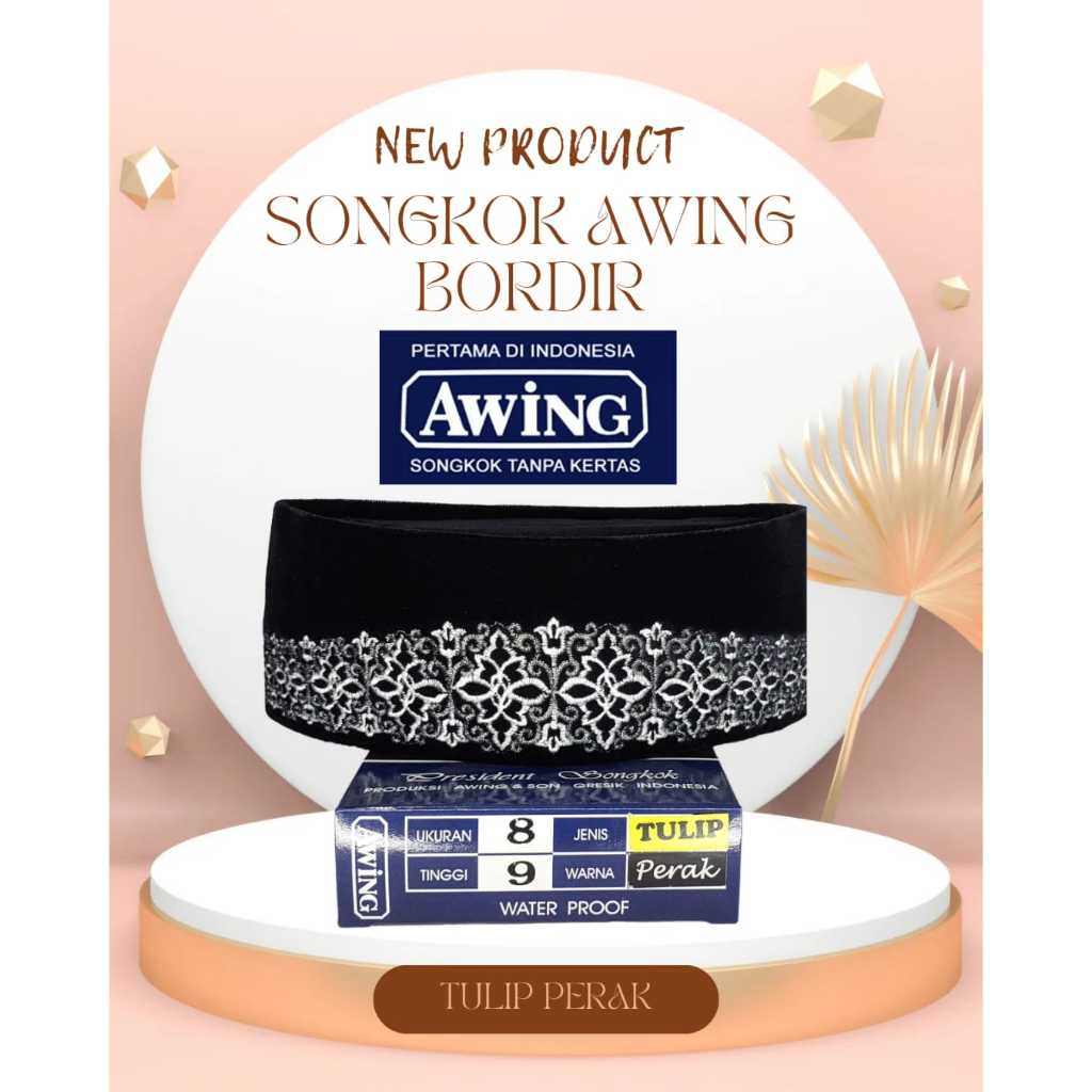 Awing peci Songkok Awing Embroidered Silver Tulip Motif Songkok Awing ...