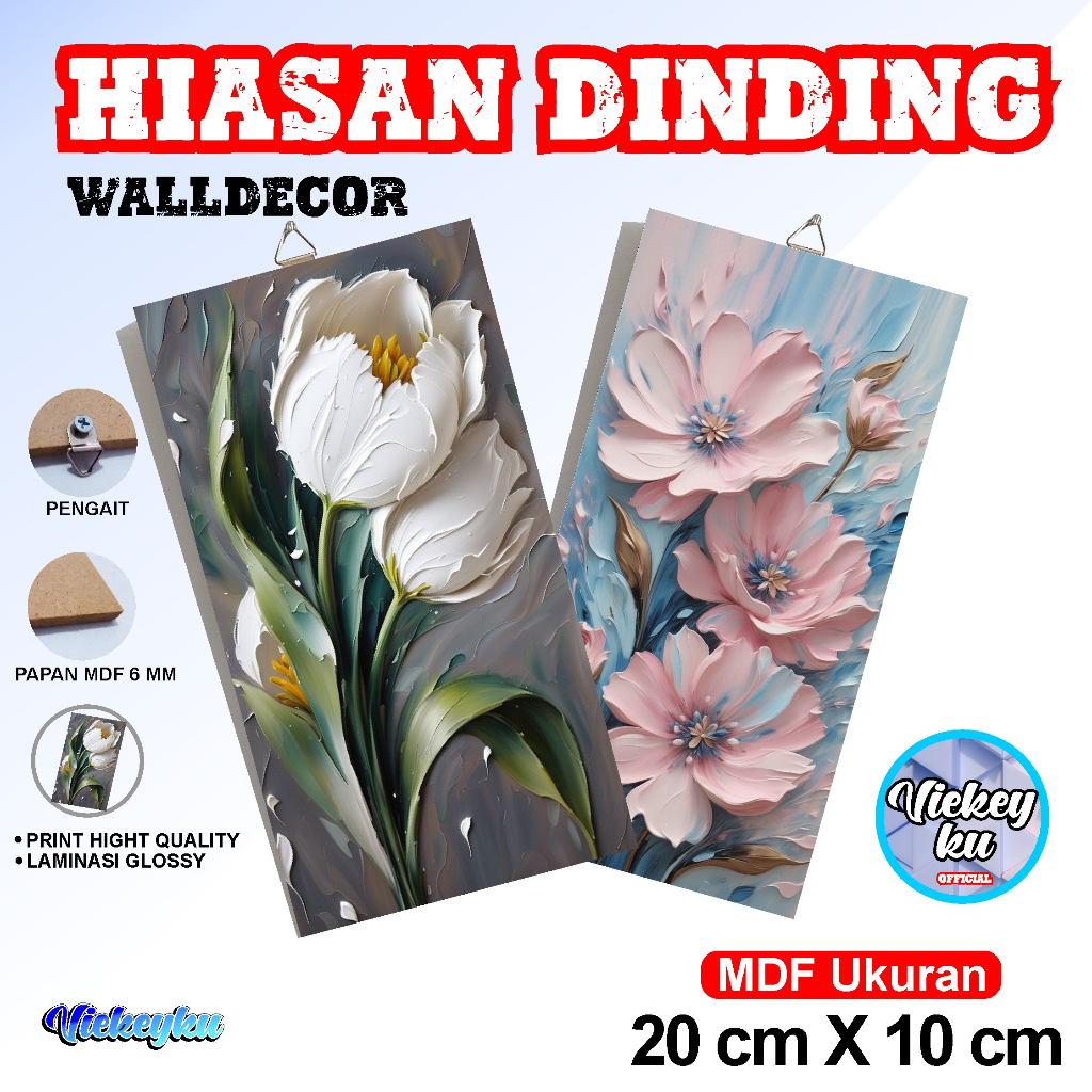 HIASAN DINDING Aesthetic flower painting wall decoration 20cmX10cm ...