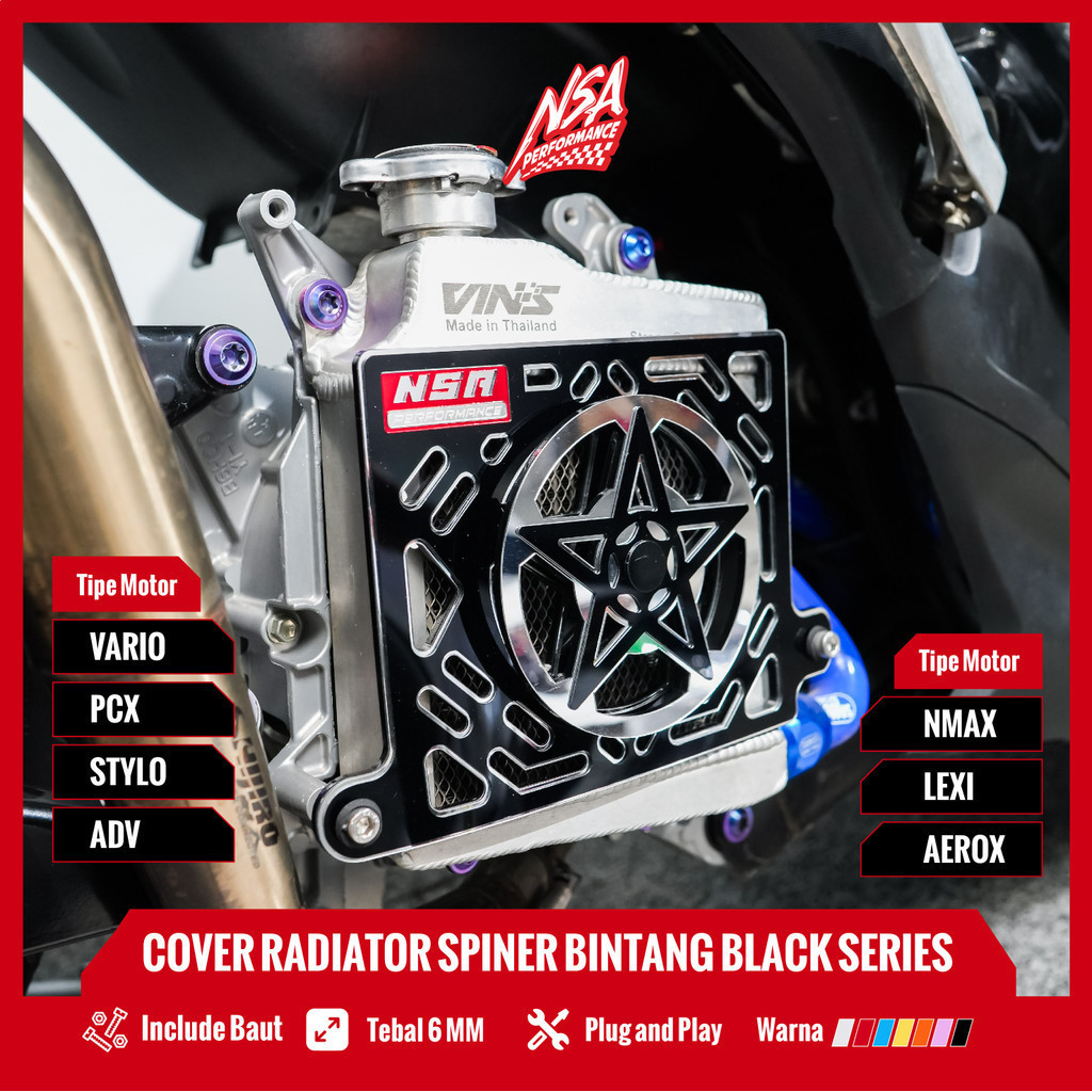 Nsa COVER Radiator SPINER Bintang BLACK SERIES VARIO PCX NMAX AEROX ADV ...