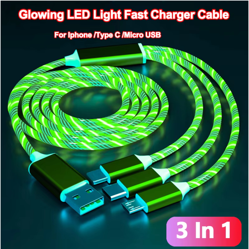 Twsmedan 3in1 Led data Cable/3-Prong Lamp data Cable/3in1 Glowing data ...