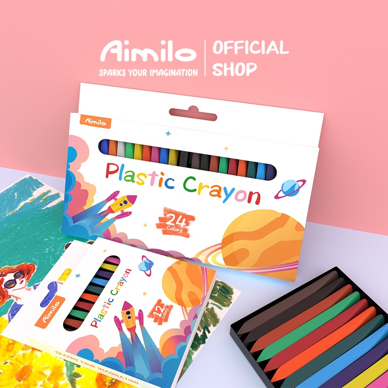 Aimilo Crayon Set Plastic Crayons 12/24 Colors Waterproof and Anti ...