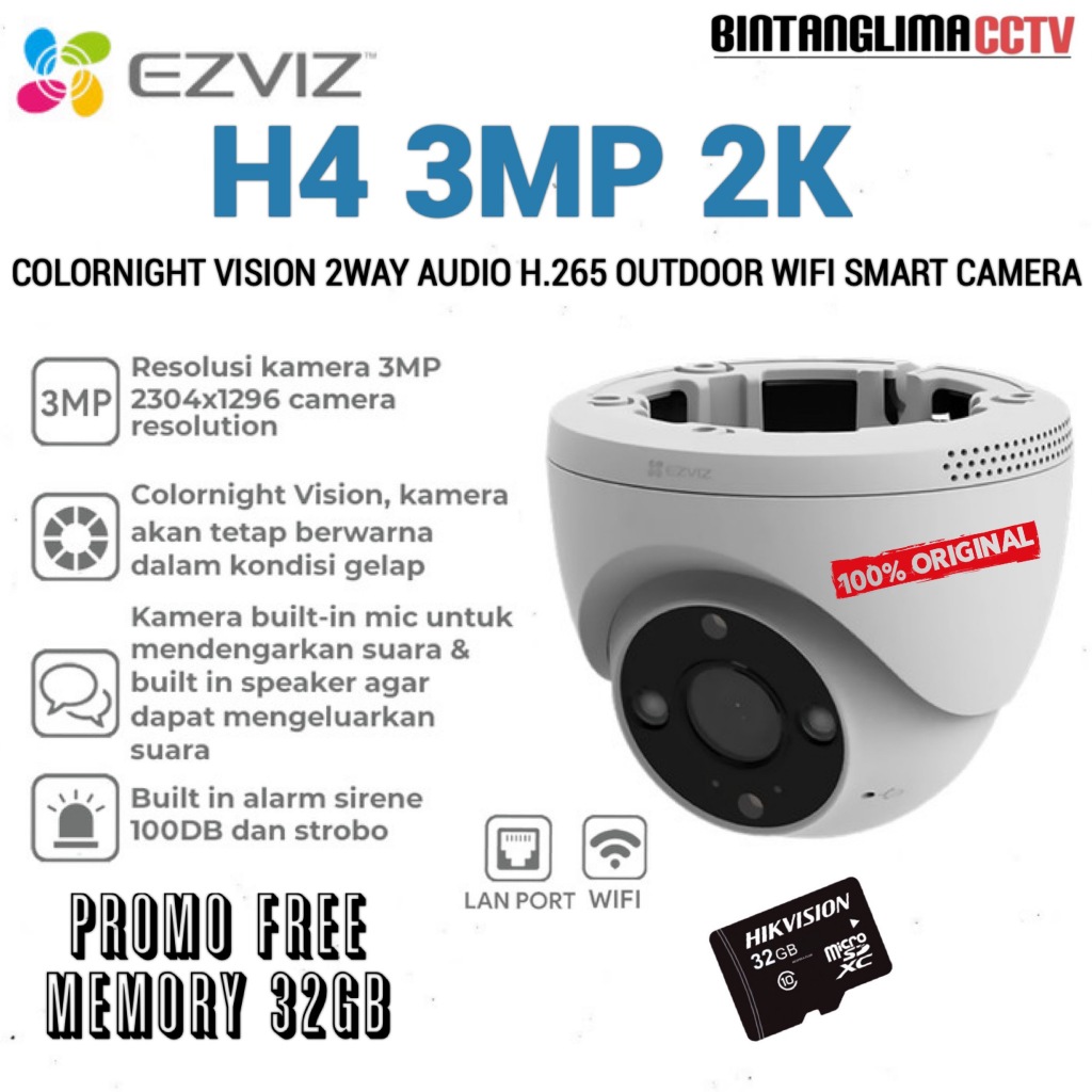 Ezviz H4 3MP 2K COLORNIGHT VISION 2WAY AUDIO H.265 OUTDOOR WIFI SMART CAMERA | Shopee Philippines