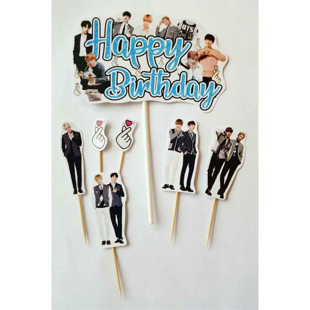 A set of Korean BTS boyband motif birthday cake topper decorations ...