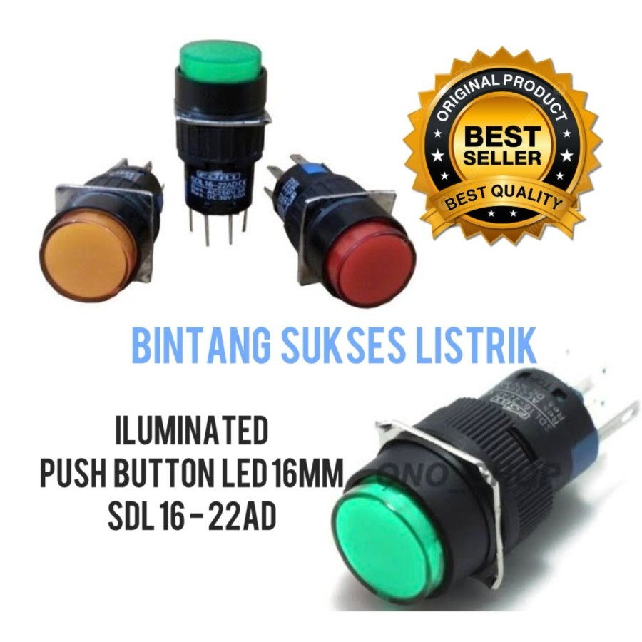 Good QUALITY Push Button with LED Light SDL16-22AD 22ADL 2NO 2NC Pus ...
