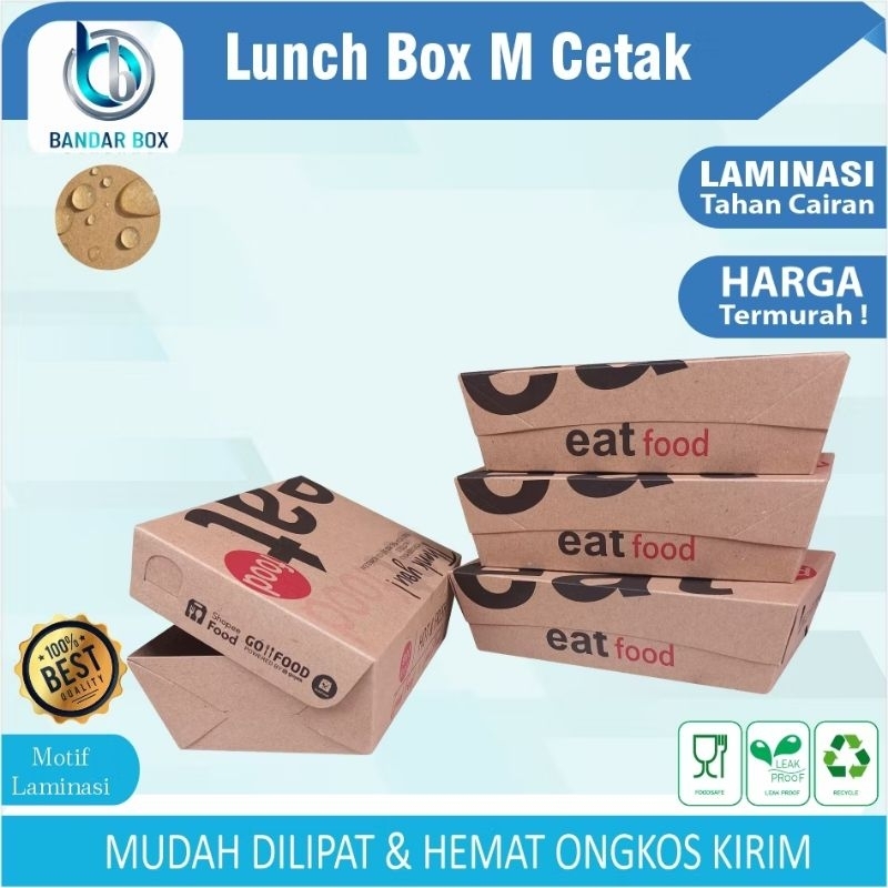 Paper lunch Box M kraft eatfood motif (100 pcs) Food Box Rice Box lunch ...