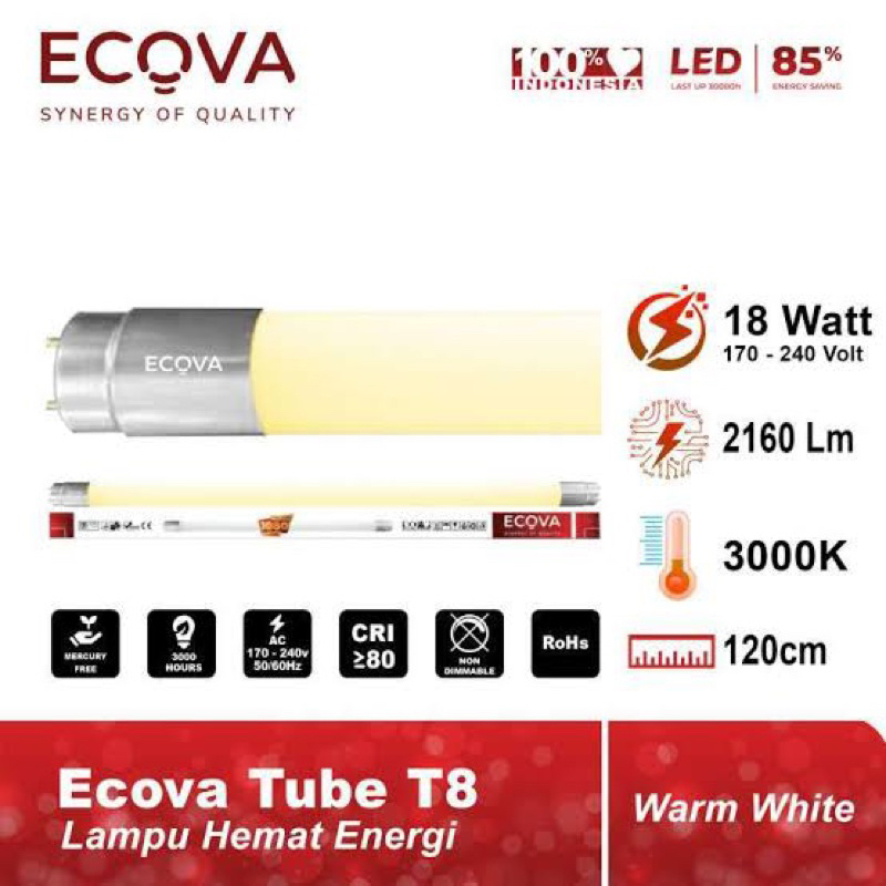CAHAYA Ecova T8 LED Lamp 18 Watt (120 cm) (Yellow Light / 3.000K ...