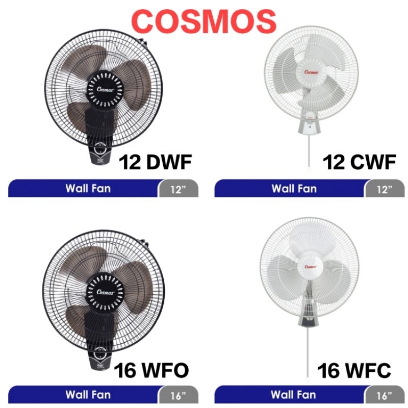 Cosmos Wall Fan 12 Inch and 16 Inch 12 CWF, 12 DWF, 16 WFC and 16 WFO ...
