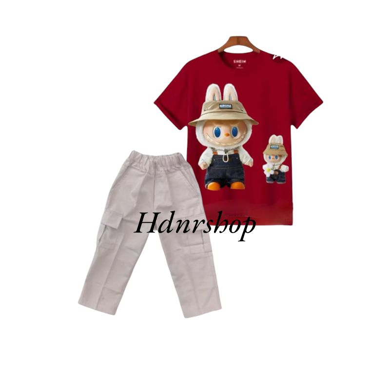 Long Cargo Pants Set for Girls and Boys with Twin Bubu T-shirt Pattern ...
