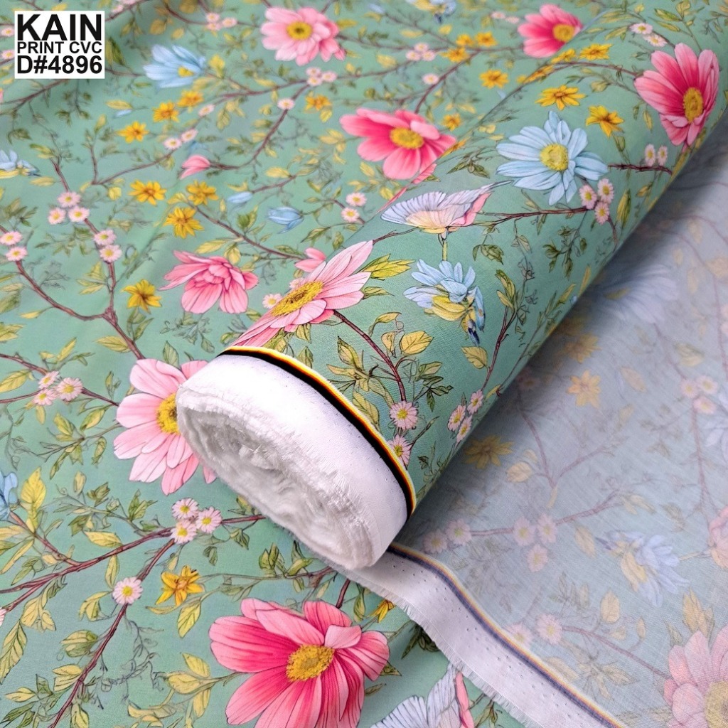 KATUN Cotton Fabric / CVC Cotton Fabric with Floral Motifs D-4896 A ...