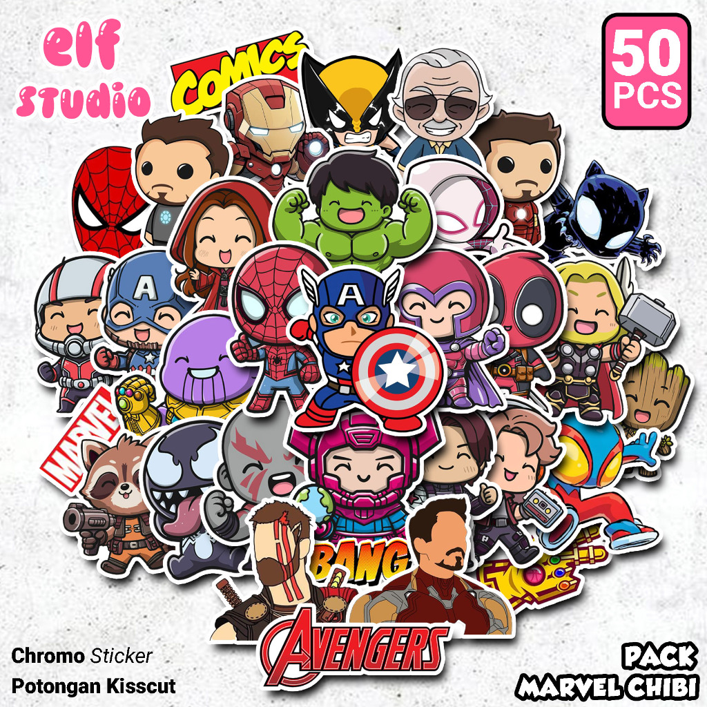 HP Marvel Chibi Stickers 50 Pcs Super Hero Pack Aesthetic Stickers for ...