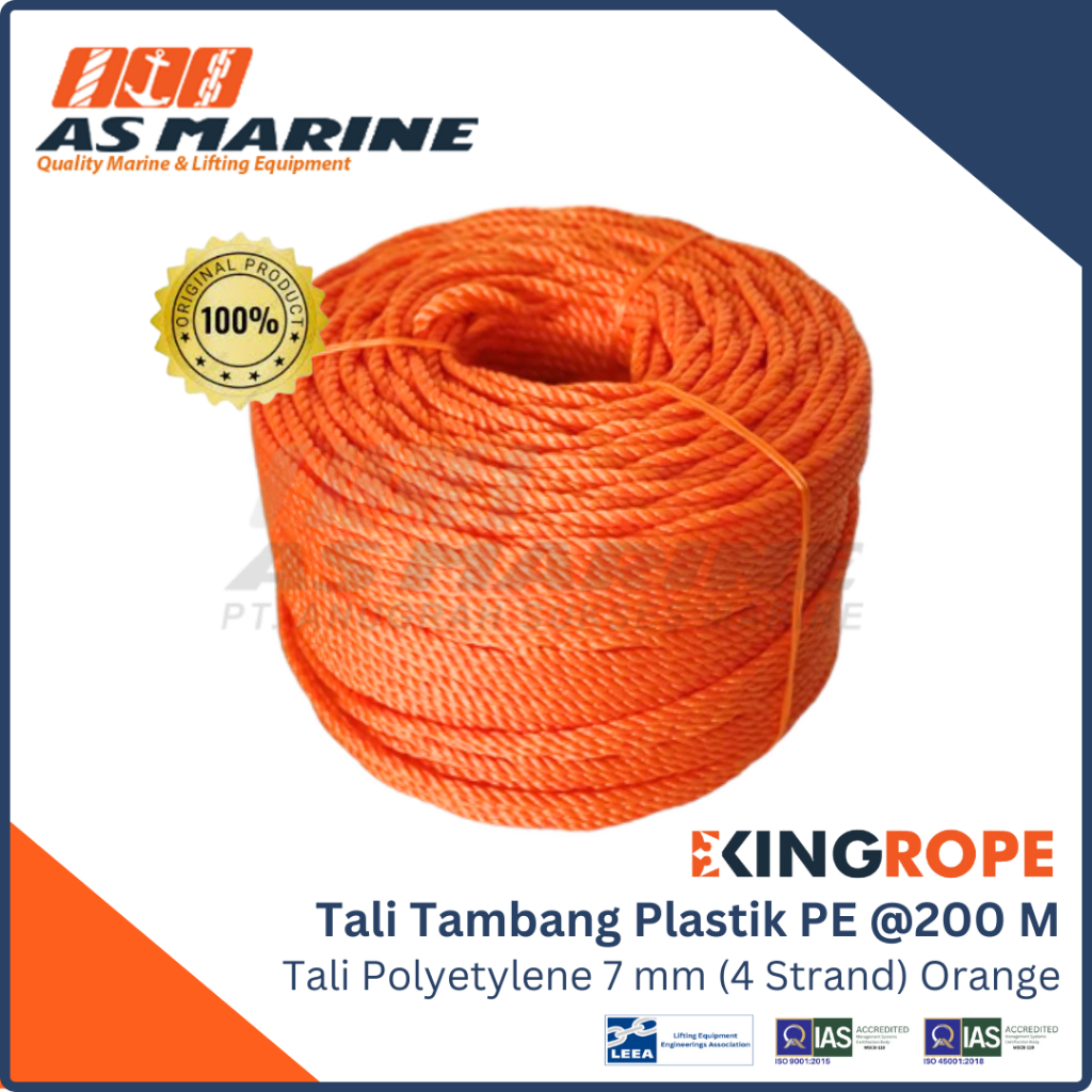 Pe Plastic Mining Rope / Orange Polyetylene Rope 7 mm 200 Meters 4 ...