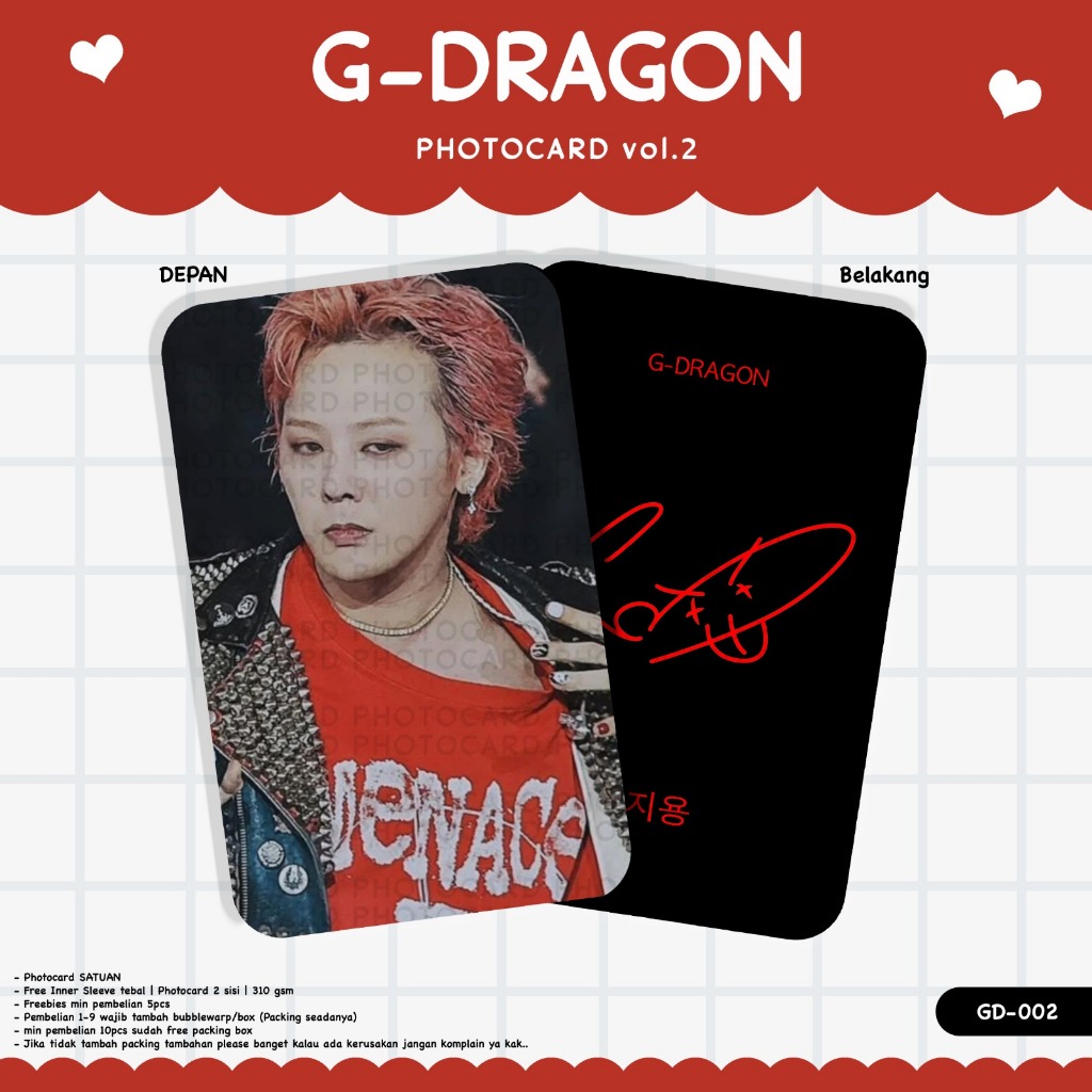 Phorocard G-DRAGON VOL.2 UNOFFICIAL 2 SIDES GLOSSY LAMINATED THICK ...