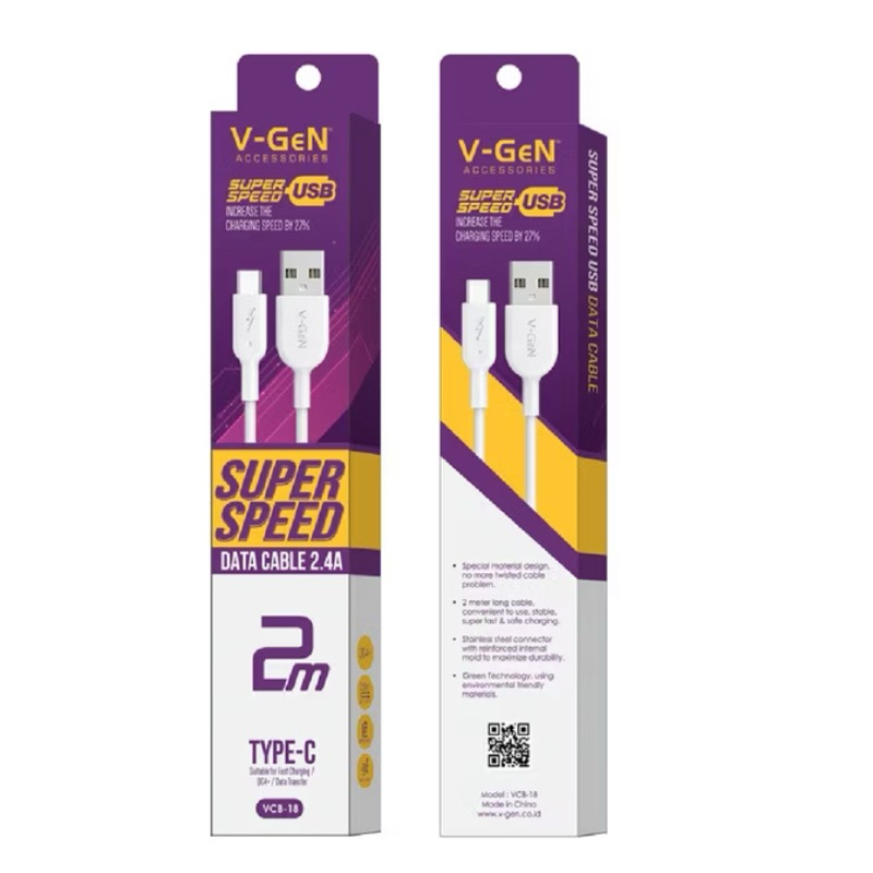 V-gen VCB-18 USB Type C Fast Charging 2.4A Data Cable Original Vgen ...