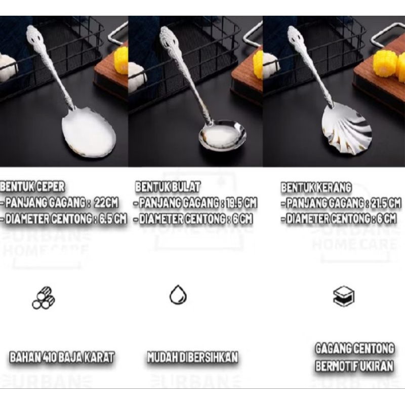 Flat motif cooking ladle - shells - puppets made of stainless steel ...