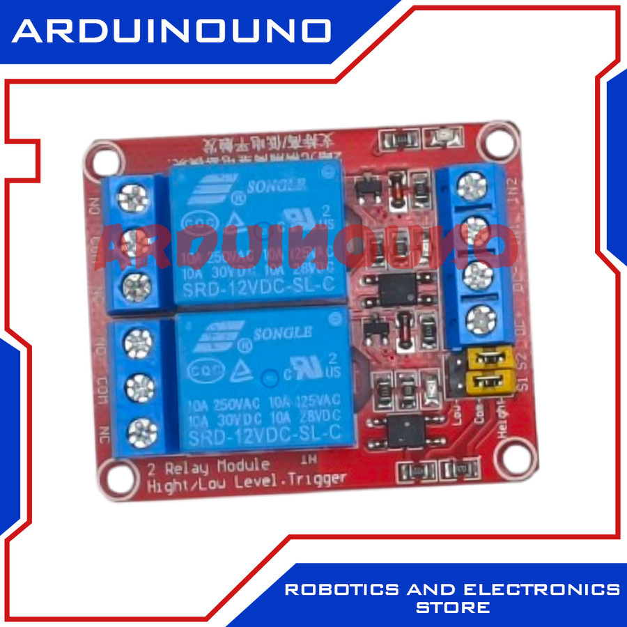 RED 2 Channel 12V Relay Module Board Shield with Optocoupler Support ...