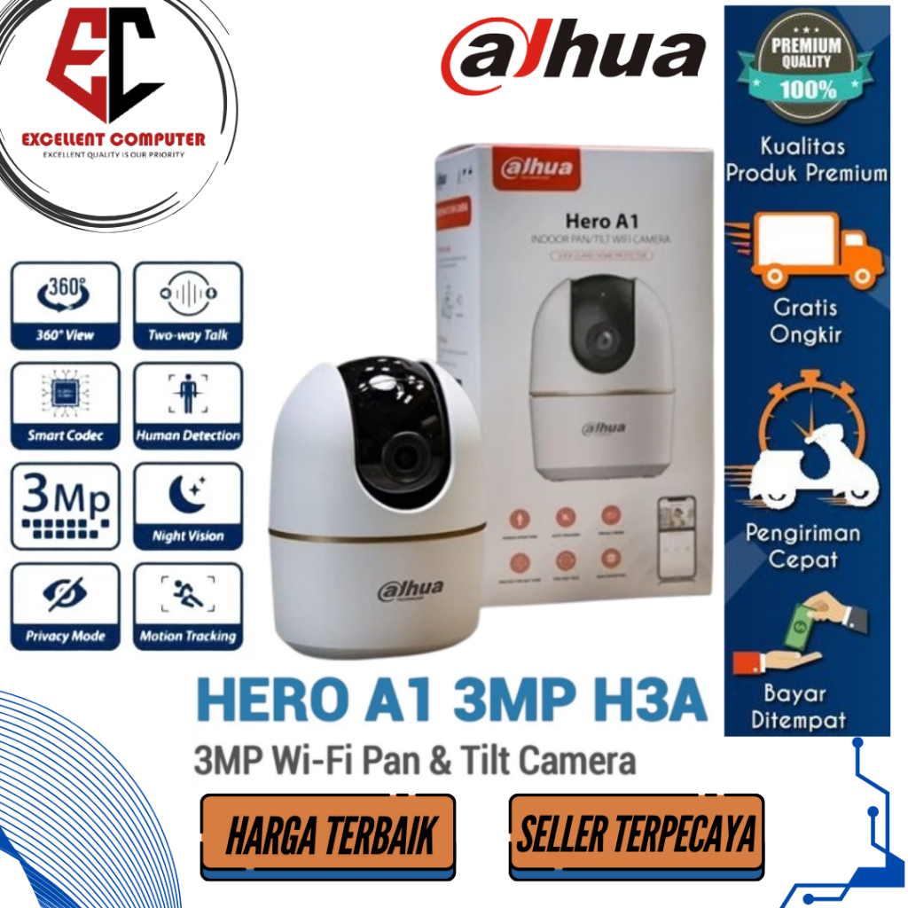 Dahua HERO A1 3MP DH-H3A Smart Indoor Wifi Pan & Tilt Network Camera OFFICIAL GUARANTEE | Shopee ...